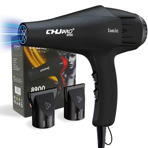 CHJPRO Professional Ionic Salon Hair Dryer, Professional 2100W Blow Dryer, Powerful Ceramic Tourmaline Quick Drying Lightweight Travel Hairdryers for Normal & Curly Hair, Includes 2 Concentrator