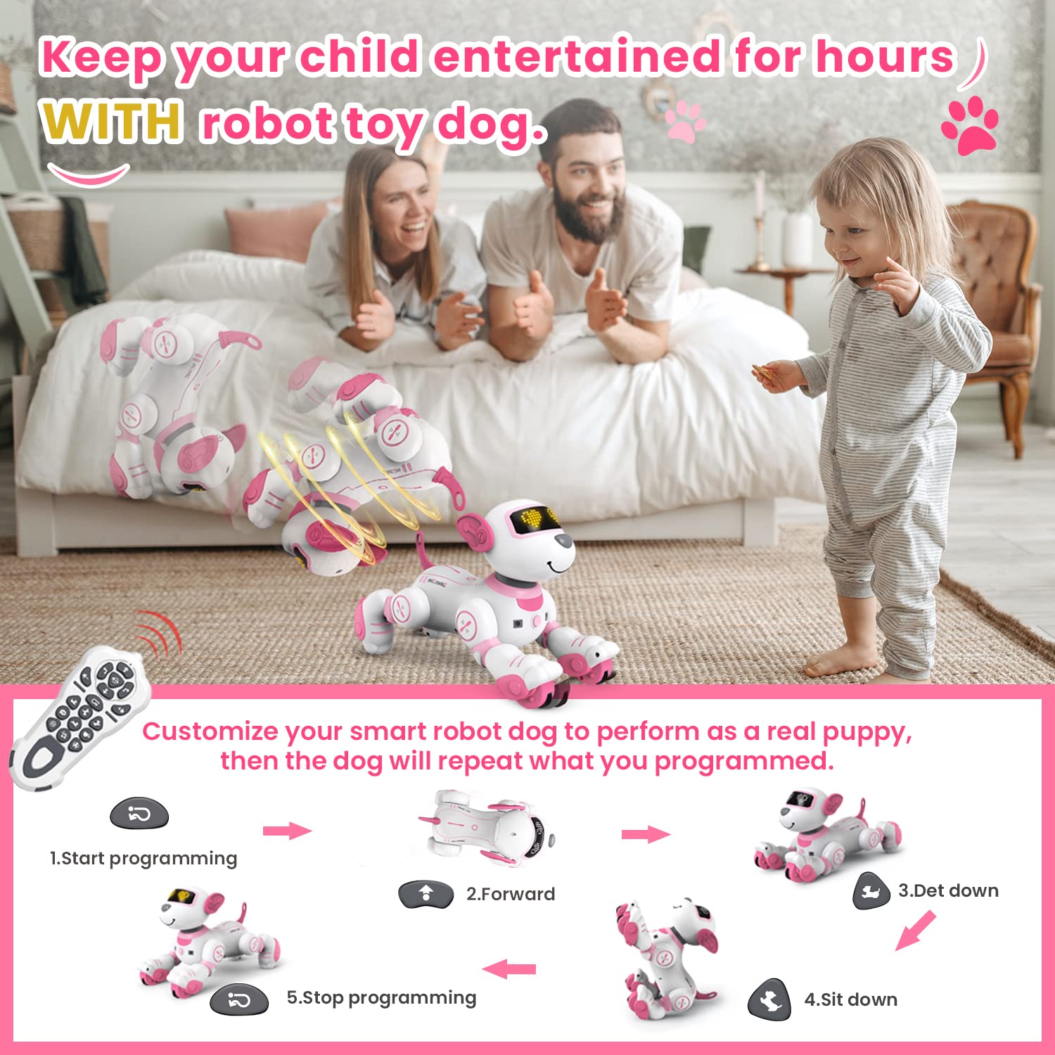 FUUY Robot Dog Toys for Girls Toys Interactive Robot Toy FollowMe Robot for Kids 5-7 Intelligent Remote Control Dog with Sing Dance AI Robotics for Kids Age 3 4 5 6 7 Chrismas Birthday Gifts