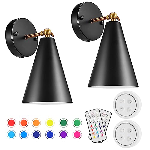 Battery Operated Wall Sconce, Wireless Wall Lights Set of 2, 13 RGB Colors Dimmable Battery Powered Wall Lamp Fixture with Remote Control, Memory Function, Auto Timer for Bedroom, Living Room, Hallway