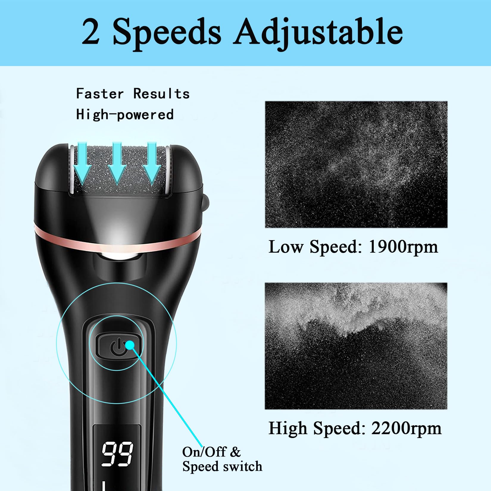 Callus Remover for Feet, 13-in-1 Professional Pedicure Tools Foot Care Kit, Foot Scrubber Electric Feet File Pedi for Hard Cracked Dry Dead Skin, 3 Rollers, 2 Speed, Battery Display (Black)