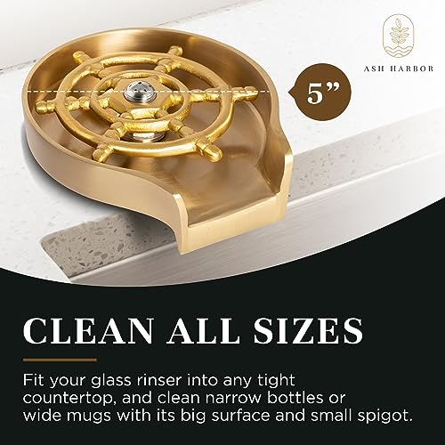 Solid Brass Glass Rinser for Kitchen Sink – Efficient, High-Pressure Cup Washer for Sink attachment – No Rust – 5 In. Wide Glass Cup Cleaner for Sink with all Glass Washer Install Parts by Ash Harbor