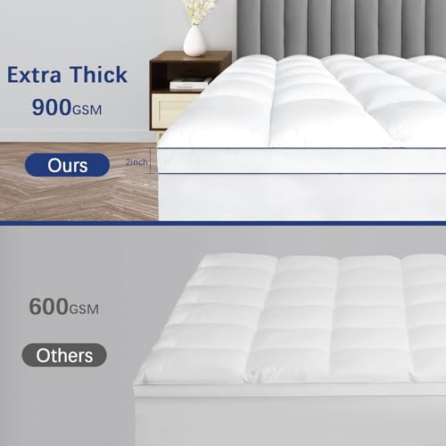 CYMULA Super Queen Cooling Mattress Topper, Extra Thick 8-21 Inch Elasticated Deep Pocket, Plush Down Alternative Fill, White