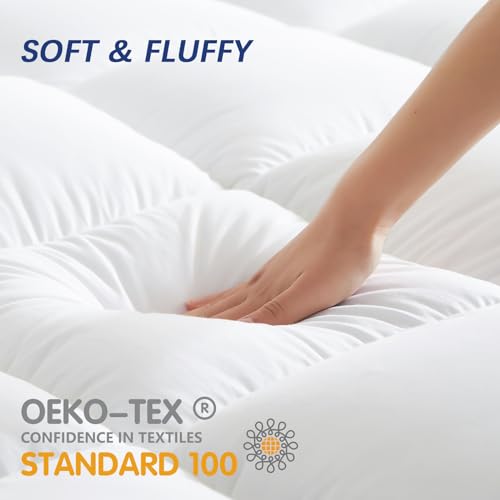 CYMULA Super Queen Cooling Mattress Topper, Extra Thick 8-21 Inch Elasticated Deep Pocket, Plush Down Alternative Fill, White
