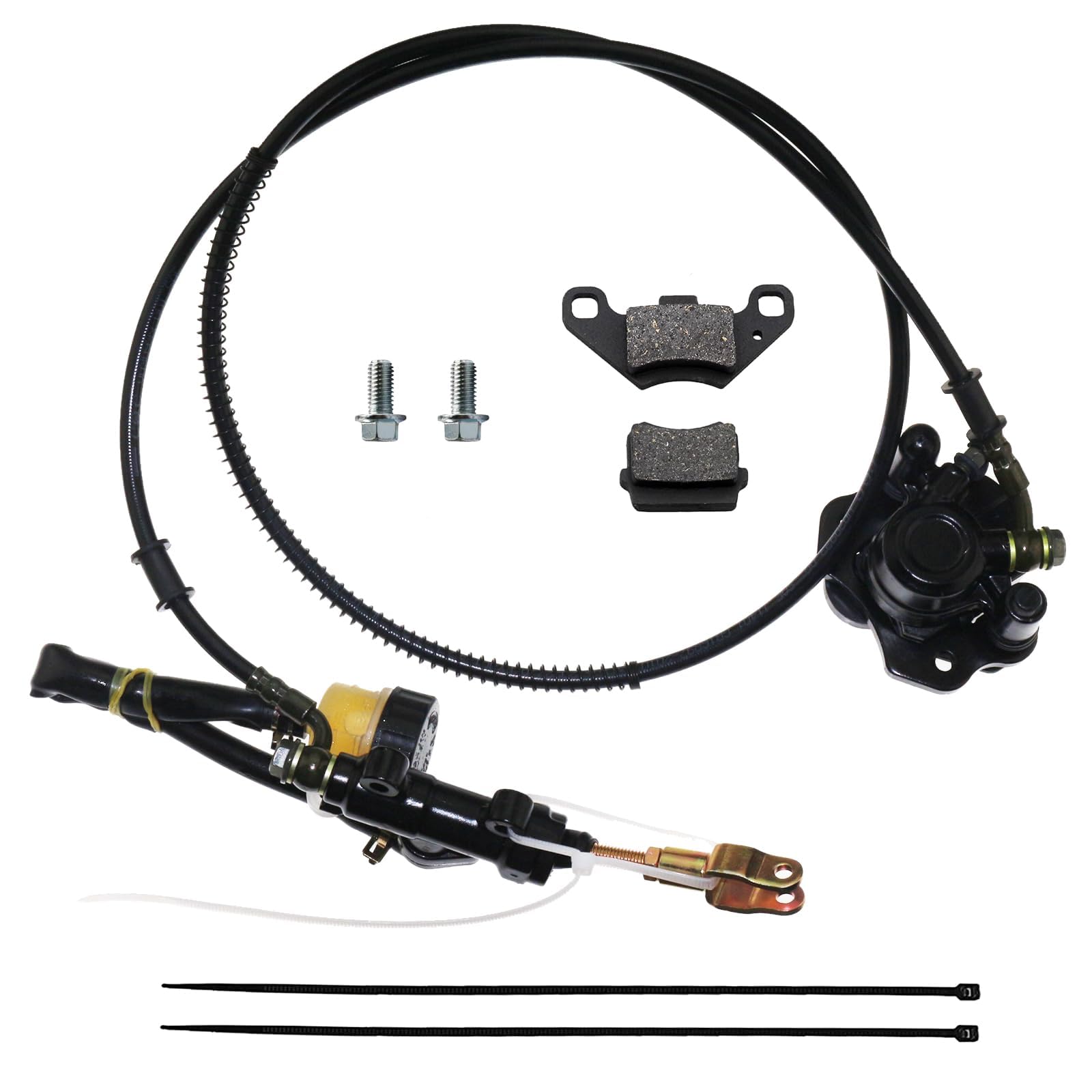 PRO BAT Rear Hydraulic Brake Assembly Caliper Master Cylinder Kit + Disc Brake Rotor + Brake Pad for Go Kart Golf Cart ATV Buggy Coolster Taotao 50cc 150cc 200cc 250cc (Black)