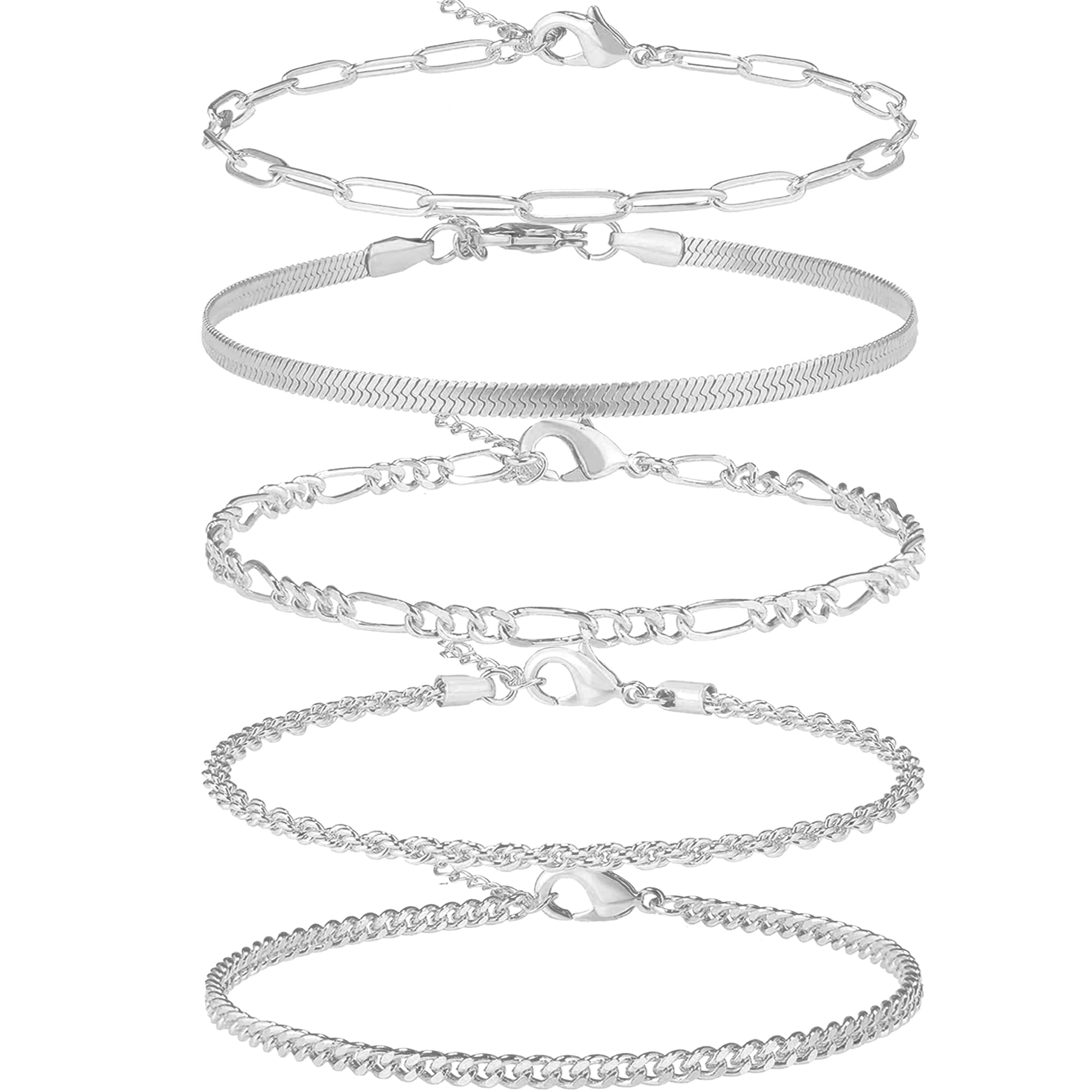AOZEL Ankle Bracelets for Women, 925 Sterling Silver Plated Anklets Bracelet for Women Waterproof Cuban Link Chain Anklet Non Tarnish