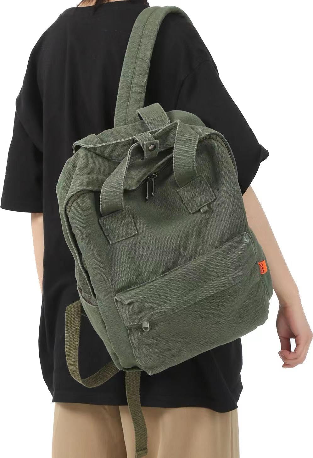 MaxxCloud Vintage Canvas Backpack Daypack Tote Satchel Hiking Knapsack Travel Backpack Handbag Purse Rucksack(583 Olive)