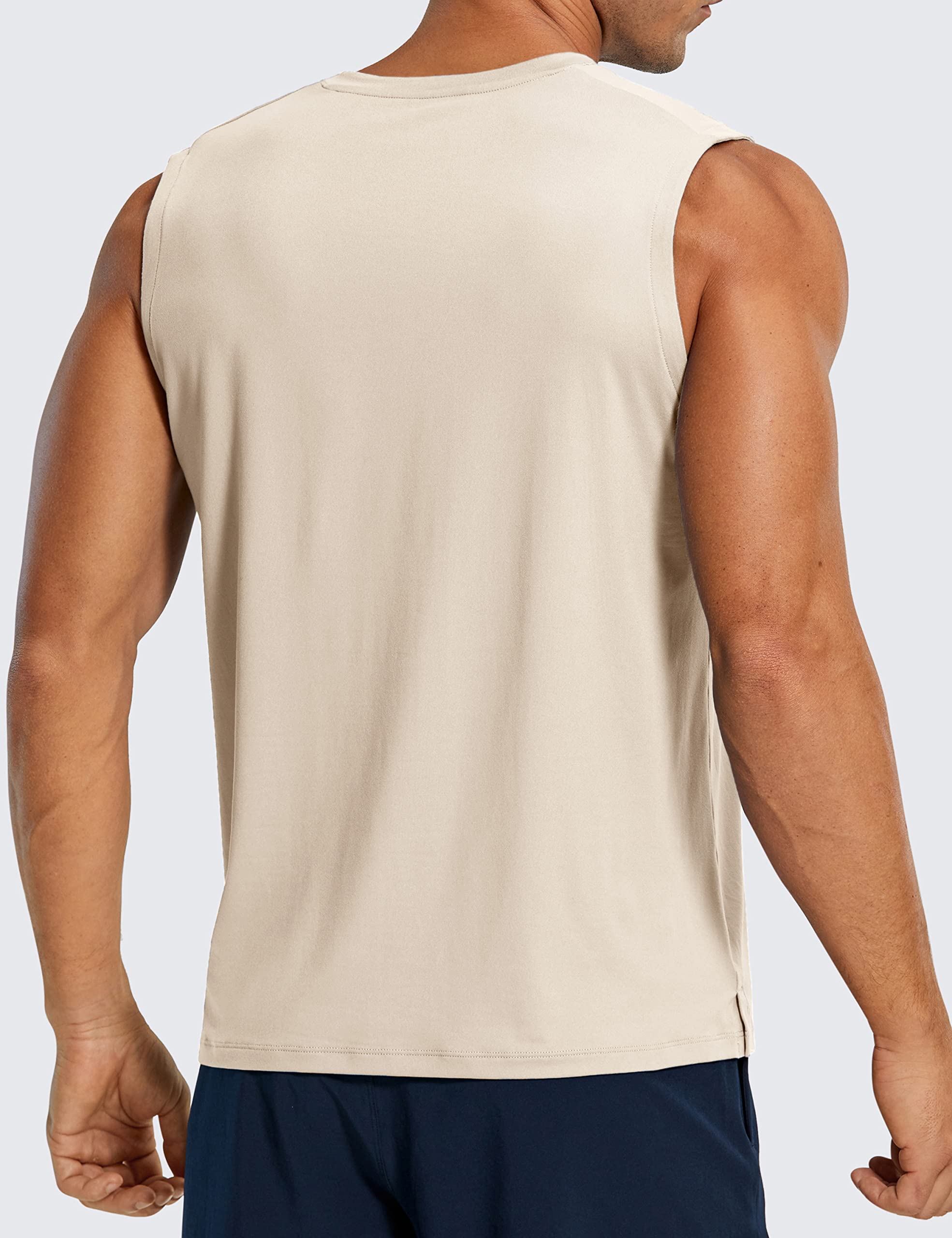 CRZ YOGA Men's Workout Sleeveless Shirt Quick Dry Stretchy Swim T-Shirts Athletic Gym Running Beach Tank Top White Opal Medium