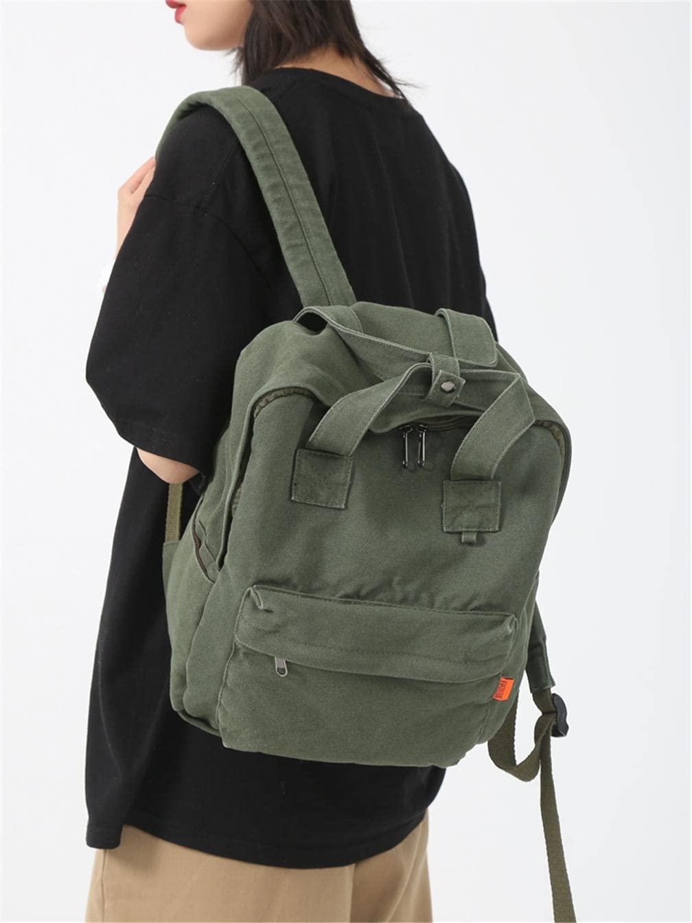 MaxxCloud Vintage Canvas Backpack Daypack Tote Satchel Hiking Knapsack Travel Backpack Handbag Purse Rucksack(583 Olive)