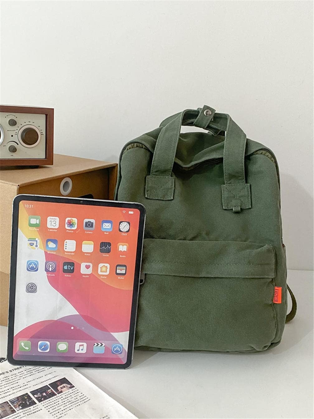 MaxxCloud Vintage Canvas Backpack Daypack Tote Satchel Hiking Knapsack Travel Backpack Handbag Purse Rucksack(583 Olive)