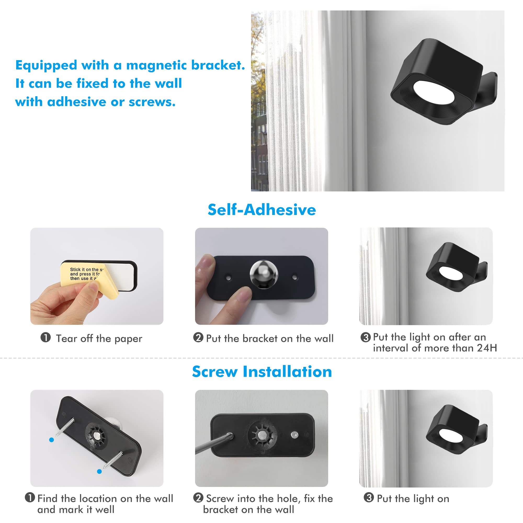 Bohun LED Wall Sconces Battery Operated with Remote and Touch Control Switch, Brightness Levels & 3 Color Temperatures, Magnetic Cordless Wireless Wall Mounted Lamp