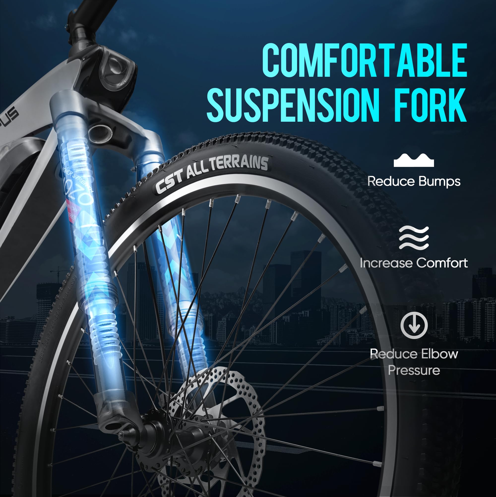 eAhora APUS Peak 1000W Electric Bike 20Ah Carbon Fiber Electric Bikes 26 Inch Electric Mountain Bike,Color Display with USB Port, GRAY