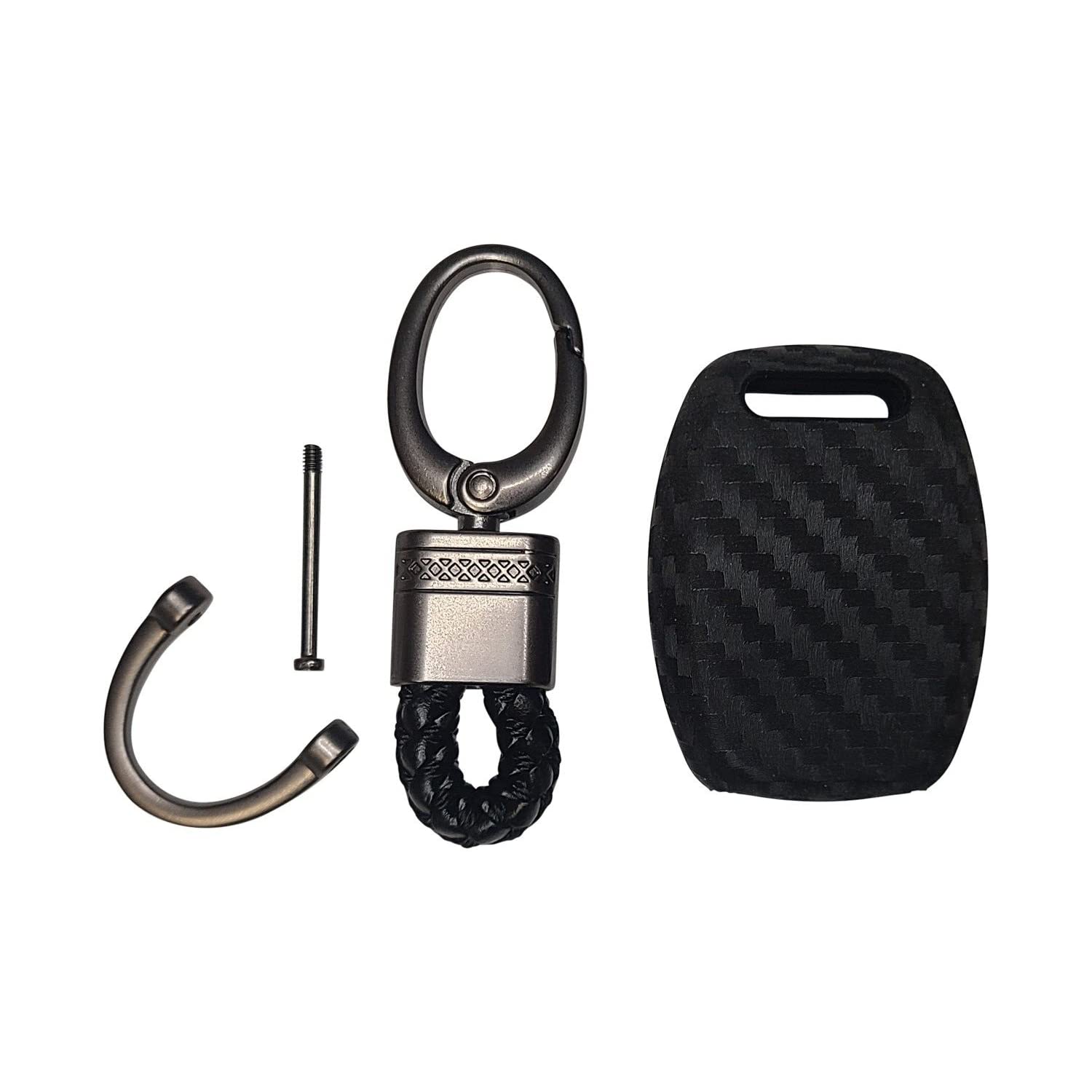 Silicone Remote Key Cover Carbon Fiber Style 3 Buttons with Keychain For Honda Vehicles