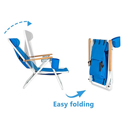 Kcelarec Folding Camping Chair,Portable Outdoor Chair Lightweight Folding Lounge Chair with Cup Holder, Adjustable Headrest