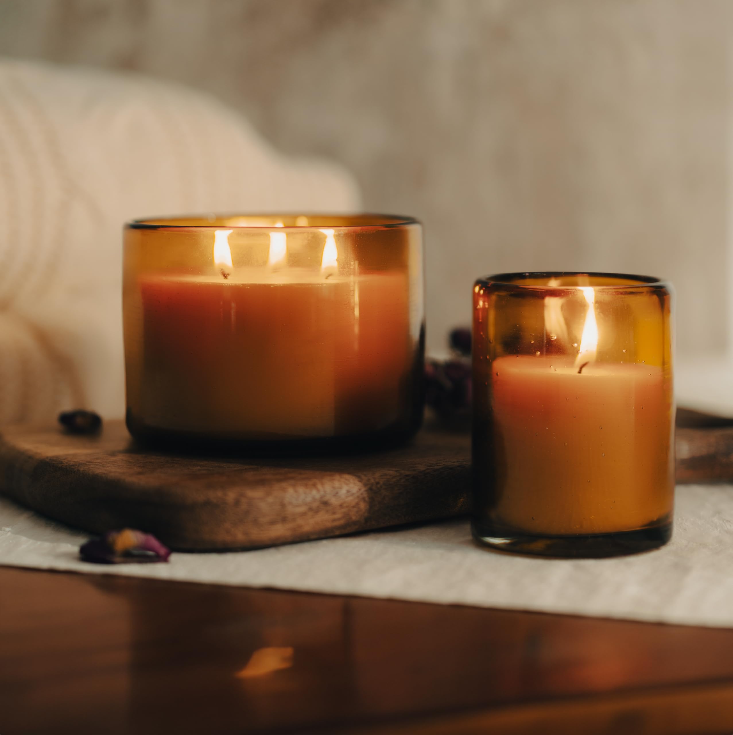 Lemongrass, Cassia & Rosemary Essential Oil & Pure Beeswax Candle in Blown Glass Jar - Bluecorn Beeswax Botanica. 8 oz.