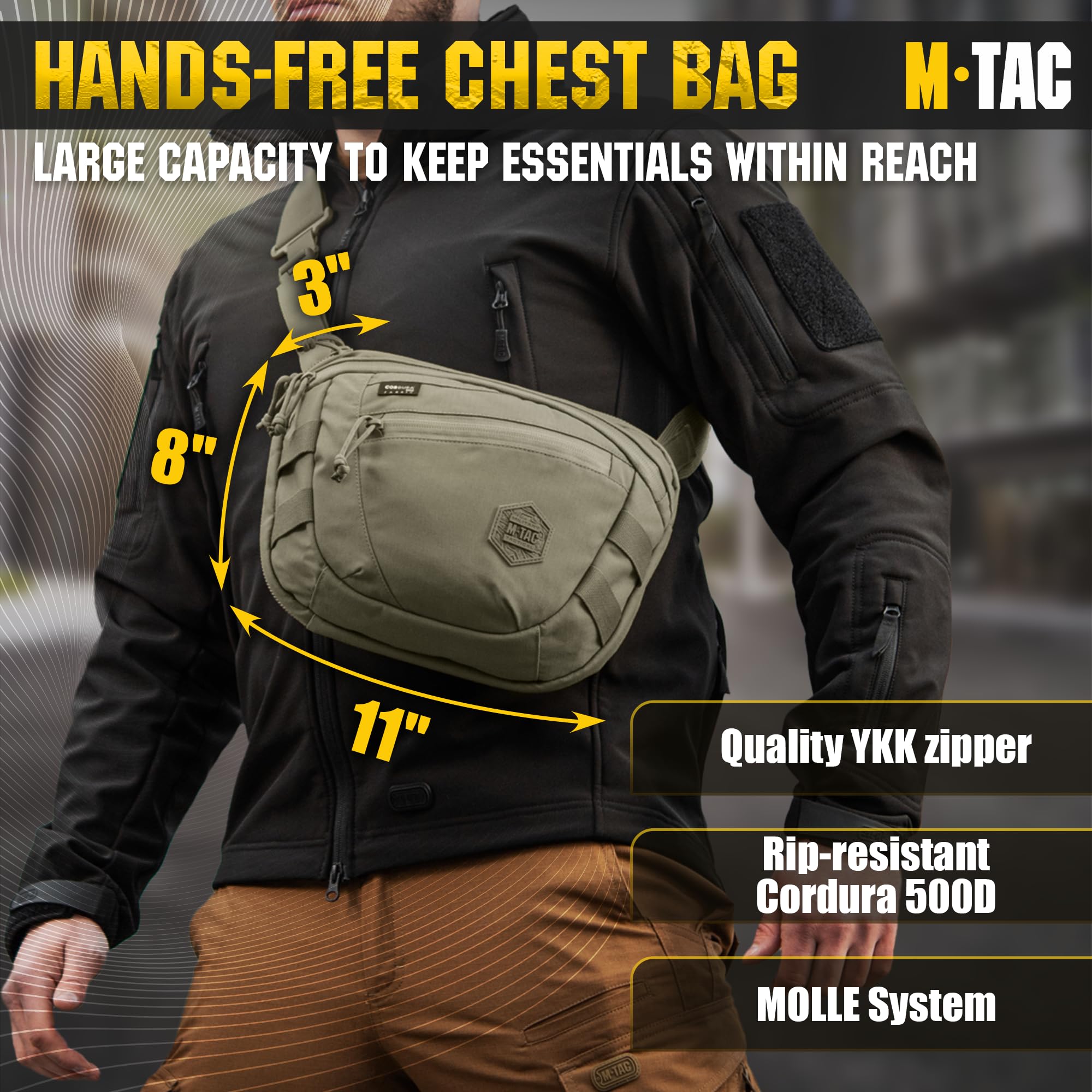M-Tac Tactical Large Crossbody Bag for Men - Concealed Carry Sling - Multicam Black CCW Chest Bag - Elite Sphaera Shoulder Pack (Regular)
