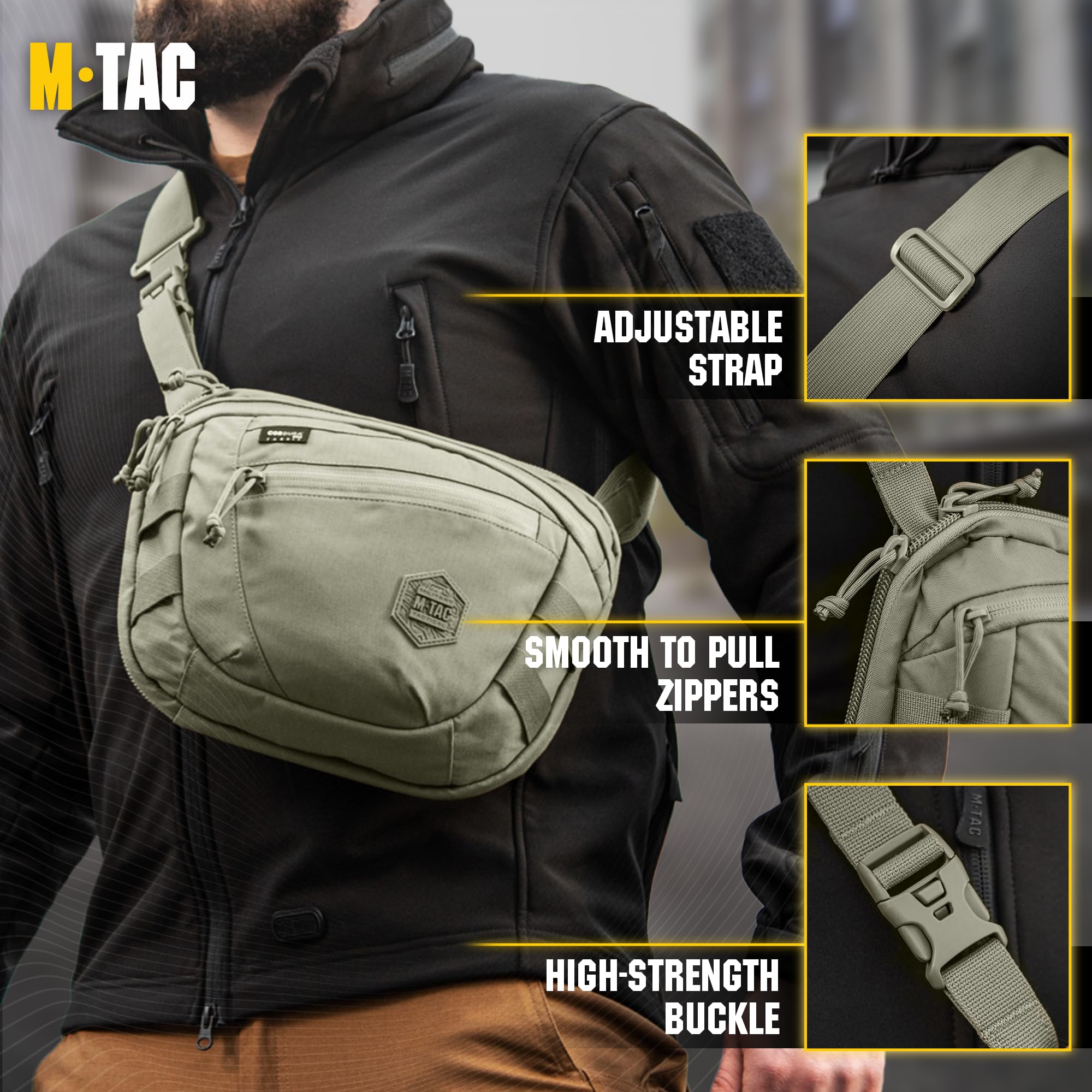 M-Tac Tactical Large Crossbody Bag for Men - Concealed Carry Sling - Multicam Black CCW Chest Bag - Elite Sphaera Shoulder Pack (Regular)