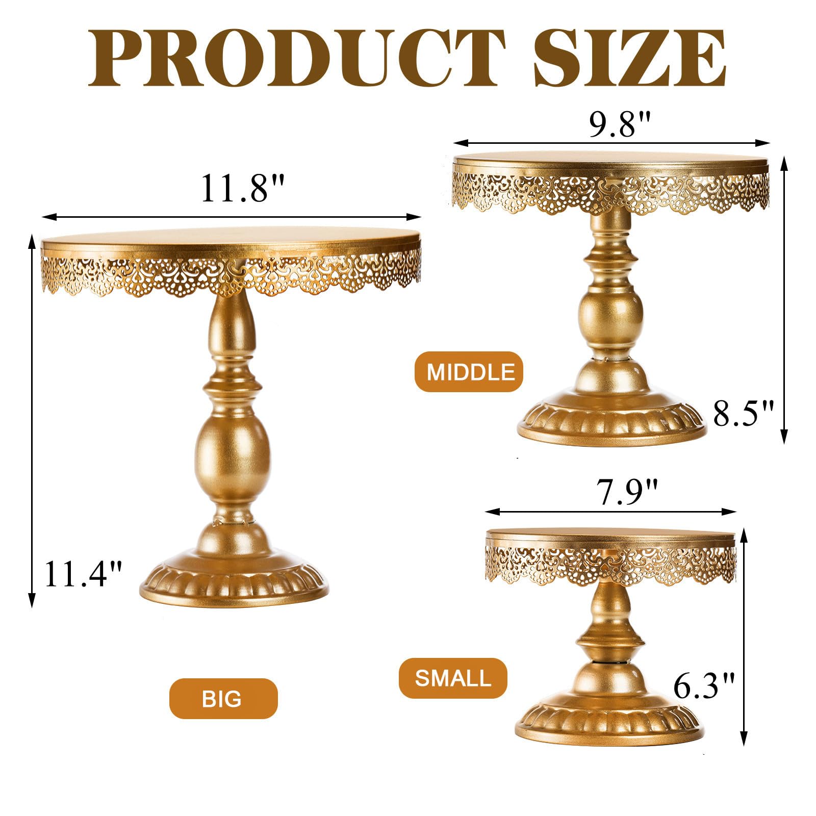 ZOOFOX 3 Pack Gold Cake Stand Set, Metal Cake Holder Dessert Display Plate Serving Tray for Baby Shower Wedding Birthday Party