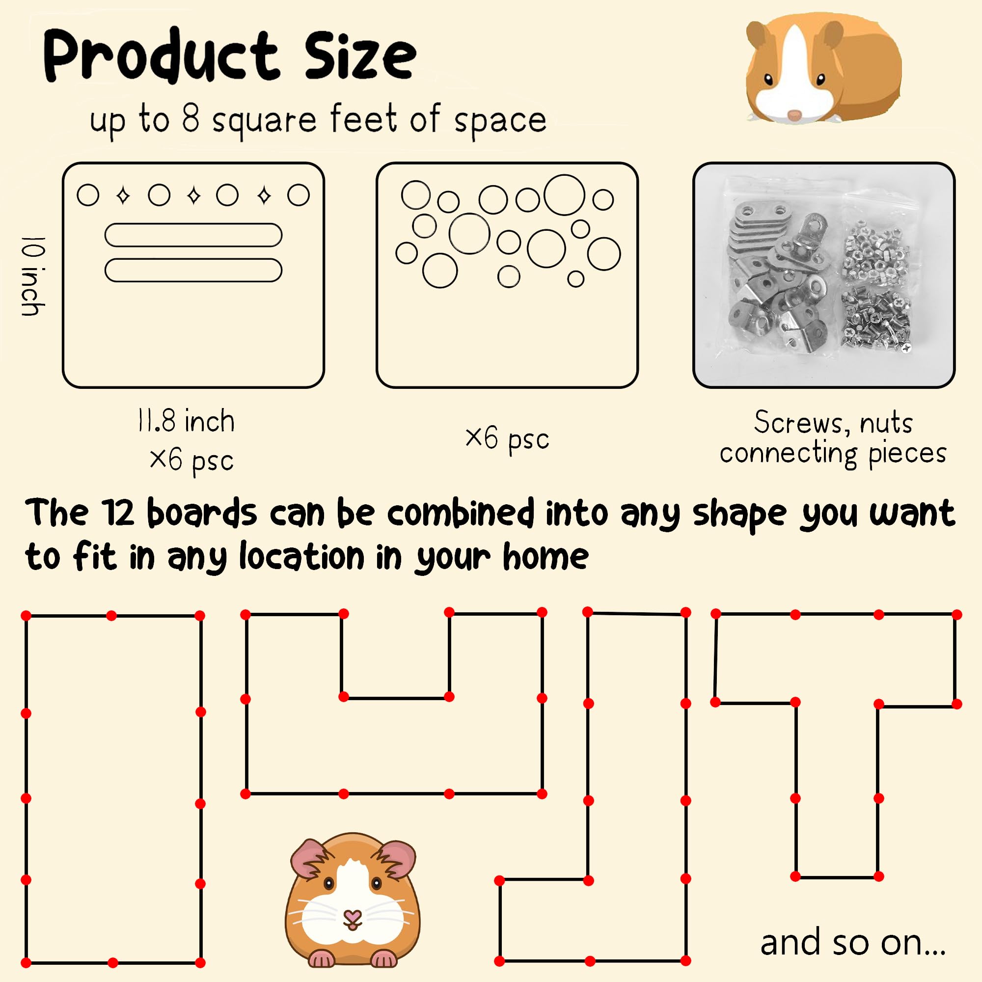 Teabelle Guinea Pig Playpen Cage, 4ft x 2ft Large Clear Play Area for Small Animal, Transparent Acrylic DIY Panel, Habitats for Guinea Pig Dwarf Rabbit Hedgehog Chinchillas Hamster (50"x25"x10")