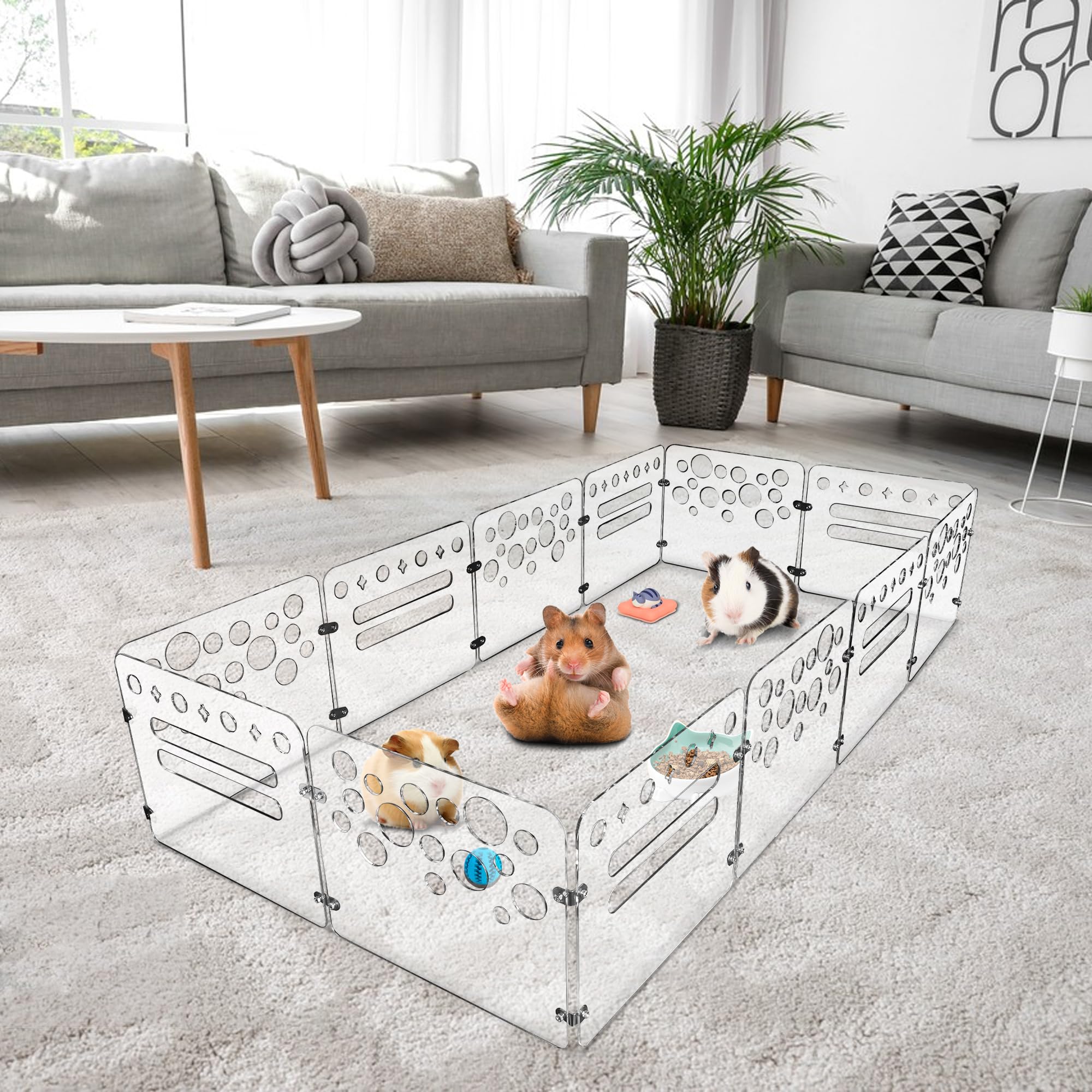 Teabelle Guinea Pig Playpen Cage, 4ft x 2ft Large Clear Play Area for Small Animal, Transparent Acrylic DIY Panel, Habitats for Guinea Pig Dwarf Rabbit Hedgehog Chinchillas Hamster (50"x25"x10")