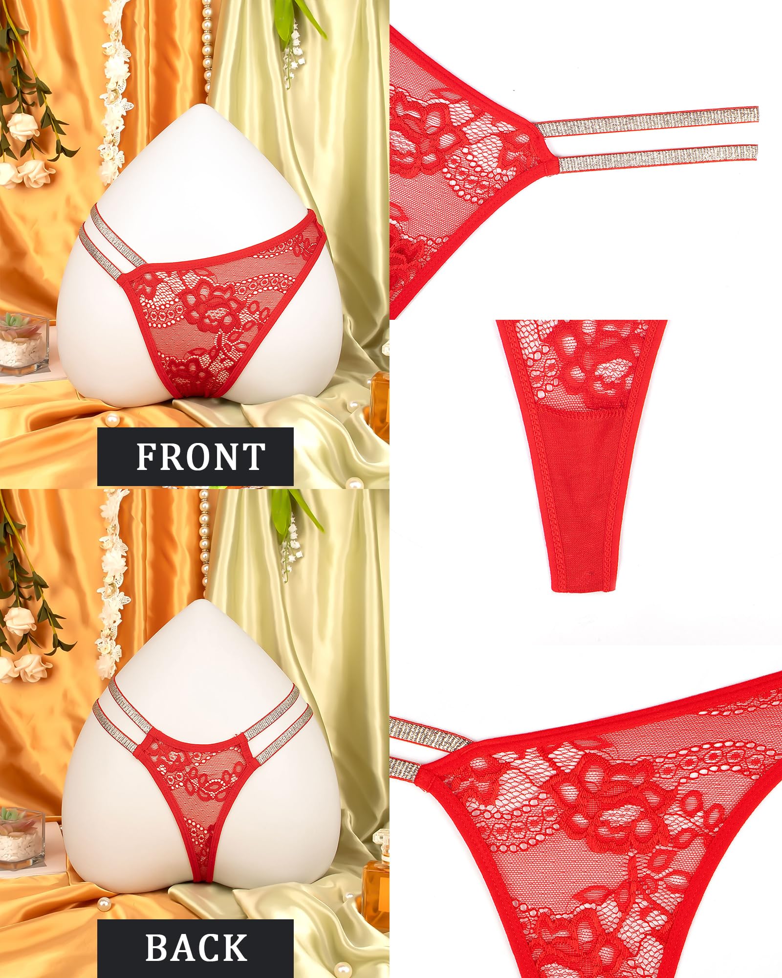 Banamic Women's Glitter Underwear Lace Sexy Breathable Underwear Panties