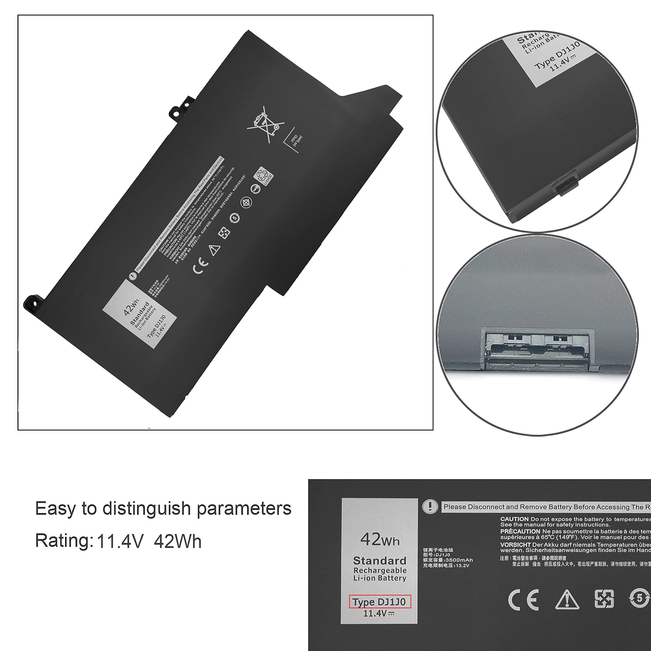 Shyarweyy 42Whr 11.4V Battery DJ1J0 for Dell Latitude 12 7280 E7280 7290 E7290 13 7380 E7380 7390 E7390 14 7480 E7480 7490 E7490 Series DJ1JO P28S P28S001 451-BBZL KHY0C K8X0T1 ONFOH PGFX4 C27RW