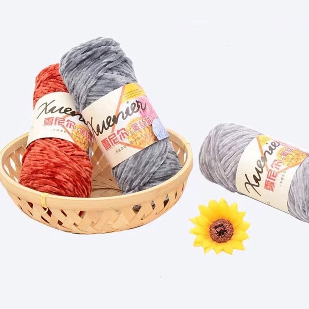 Gray Solid Color Hand Woven Thick Crochet Thread Chenille Velvet Yarn Soft Wrapping for Craft Scarves Sports Blankets 100g