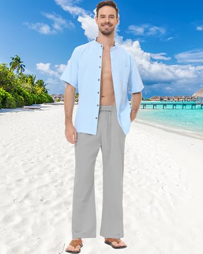 YAOBAOLE Mens Lounge Pants Lightweight Baggy Linen Pants Elastic Waistband Light Grey M