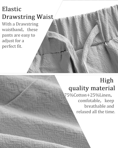 YAOBAOLE Mens Lounge Pants Lightweight Baggy Linen Pants Elastic Waistband Light Grey M