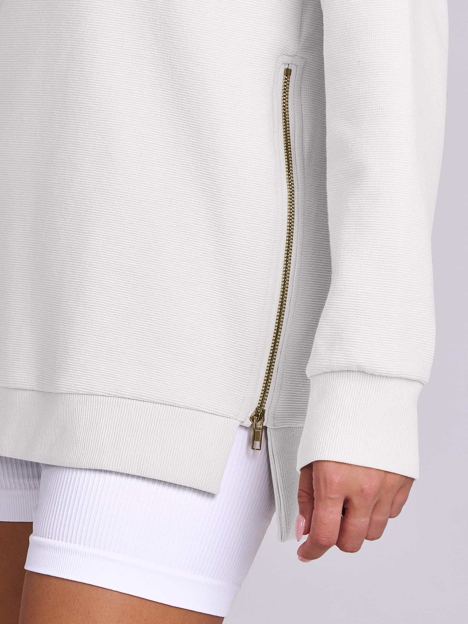 ANRABESS Womens Oversized Sweatshirt Crewneck Long Sleeve Tunic Pollover Shirt Side Zipper Hoodie Sweater 2025 Spring Clothes White X-Large