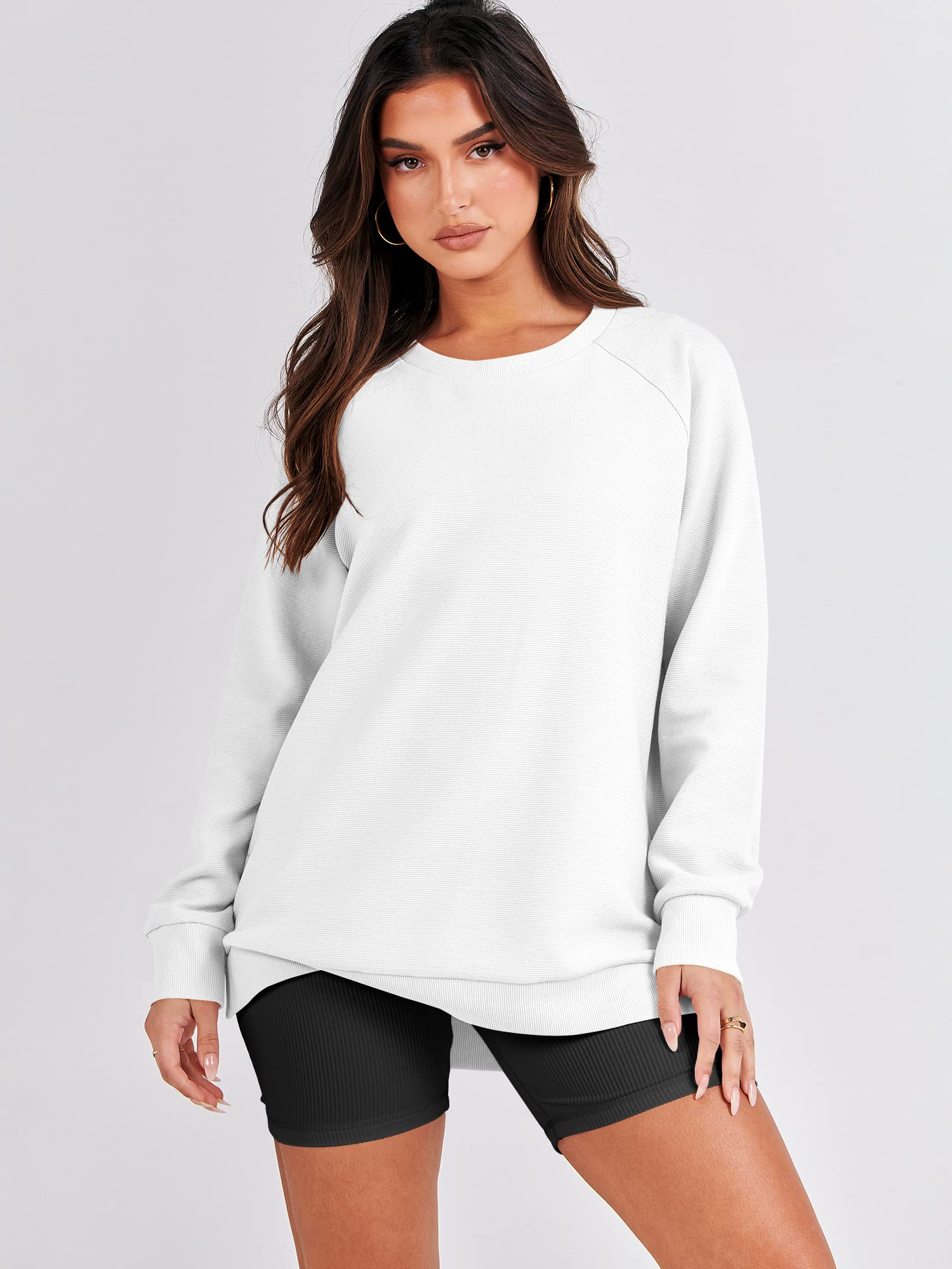 ANRABESS Womens Oversized Sweatshirt Crewneck Long Sleeve Tunic Pollover Shirt Side Zipper Hoodie Sweater 2025 Spring Clothes White X-Large