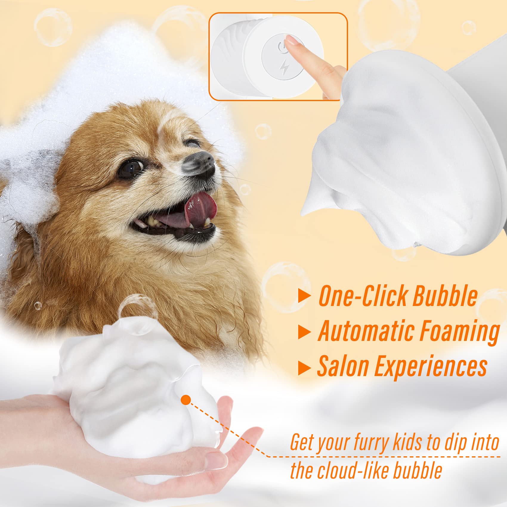Automatic Foaming Soap Dispenser Dog Brush, 2 in 1 Pet Bubble Bath Brush, One-click Bubble Dog Bath Brush Scrubber for Pets Deeper Cleansing, Dog Shampoo Brush with Soap Dispenser Saves Shower Gel