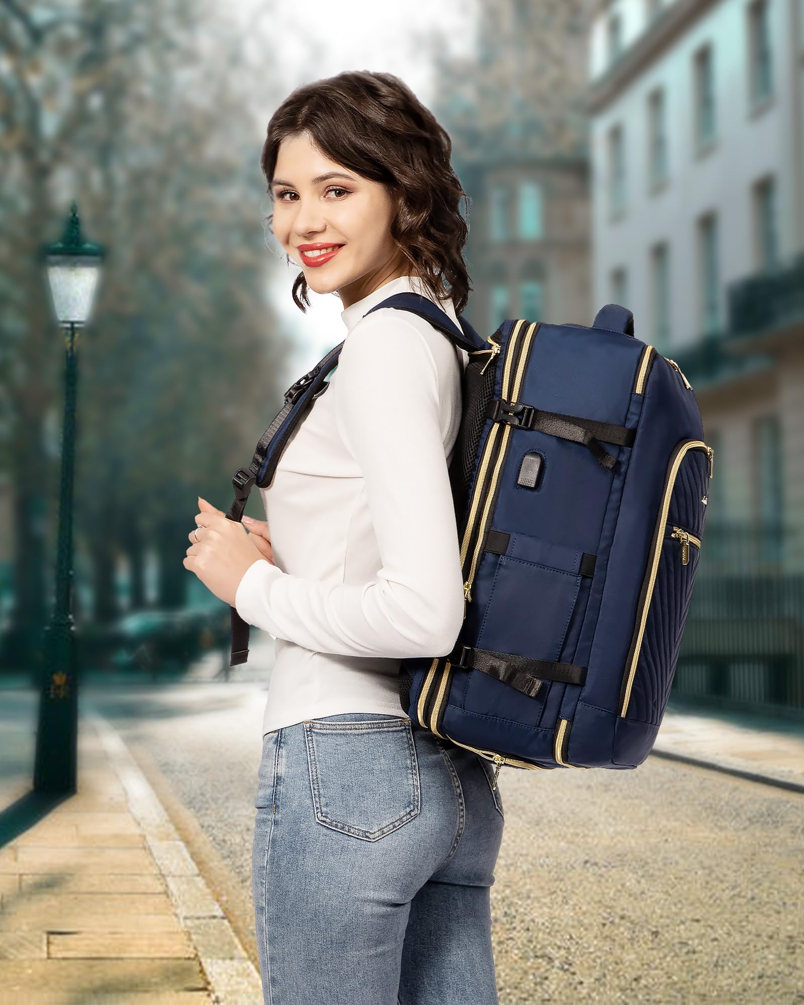 LOVEVOOK Carry on Backpack,Travel Backpack Airline Approved with Toiletry Bag,Expandable 30-40L Large Laptop Backpack Women Waterproof, Fit 17.3 Inch with USB Charging Port Shoes Compartment