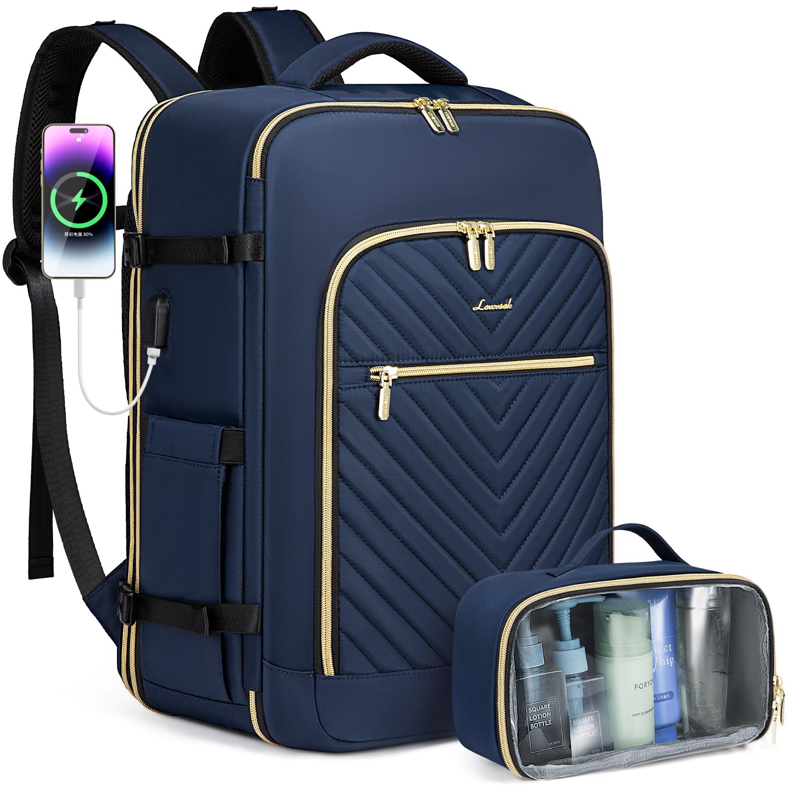 LOVEVOOK Carry on Backpack,Travel Backpack Airline Approved with Toiletry Bag,Expandable 30-40L Large Laptop Backpack Women Waterproof, Fit 17.3 Inch with USB Charging Port Shoes Compartment