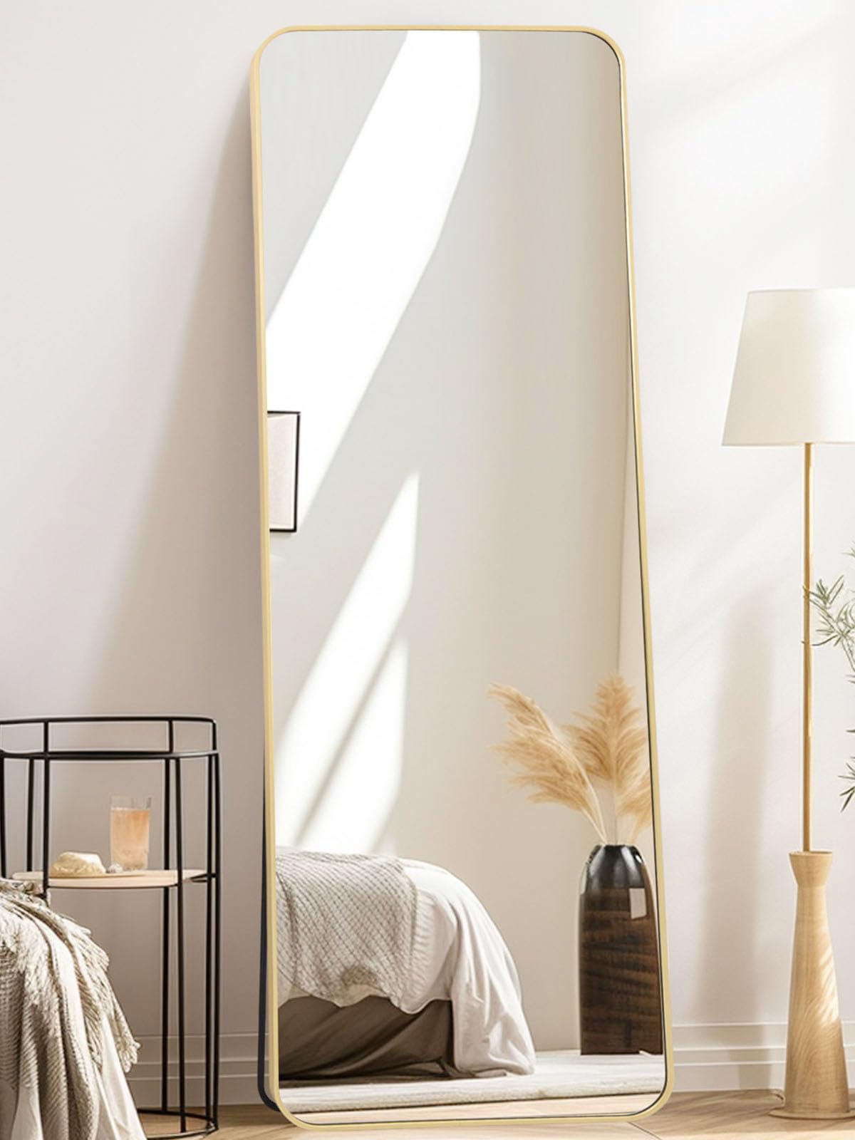 Anpark Gold Rectangle Mirror Full Length with Stand 21" x 64" Large Standing Floor Mirror Bedroom Leaning Wall Full Body Dressing Mirror Living Room Wall Mounted Hanging Mirror for Home Decor