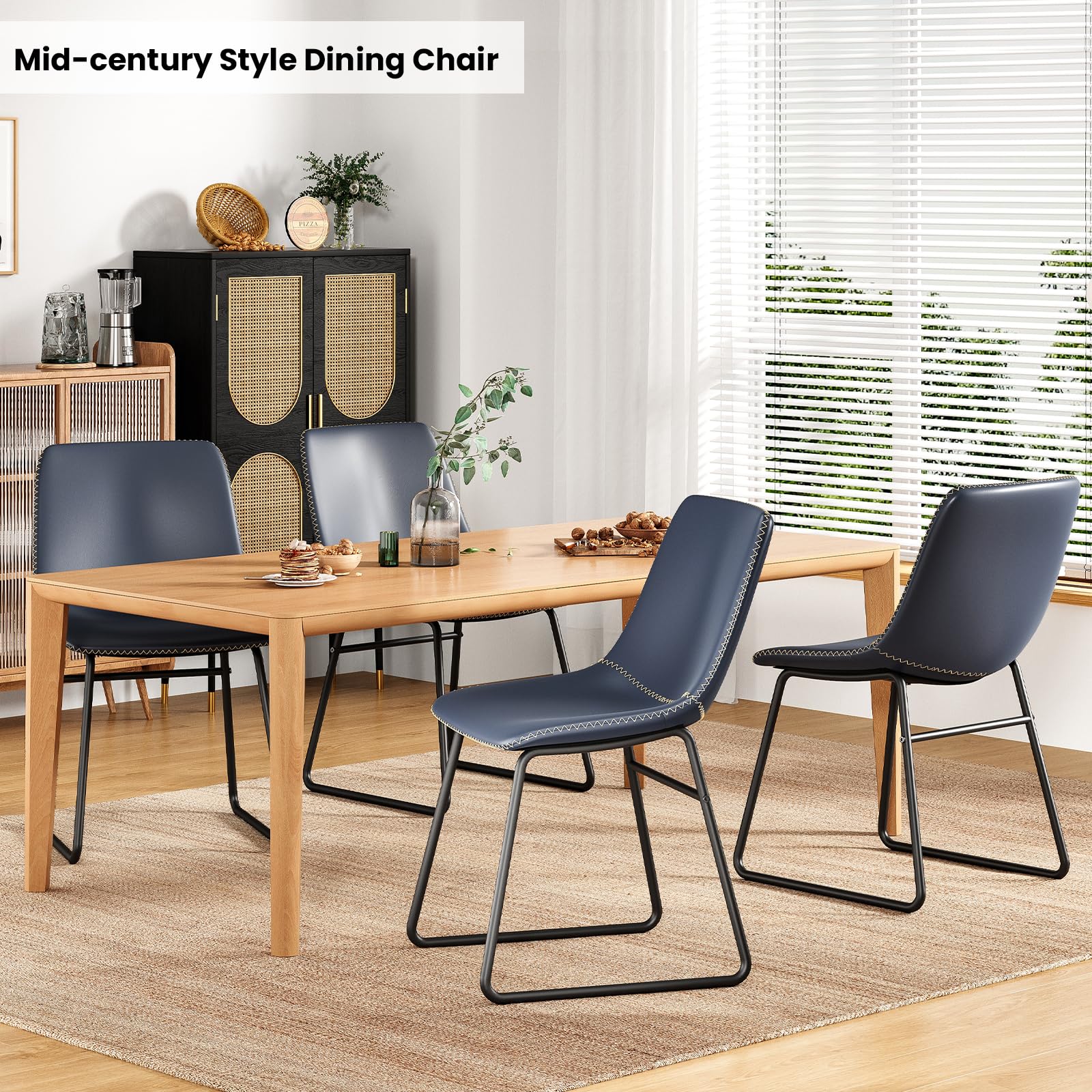 Soohow Set of 2, Kitchen Room Mid Century Midcentury Modern Faux Leather Comfortable, Home, Bistro Coffee Shop, Dining Chairs 4 PCS, Blue