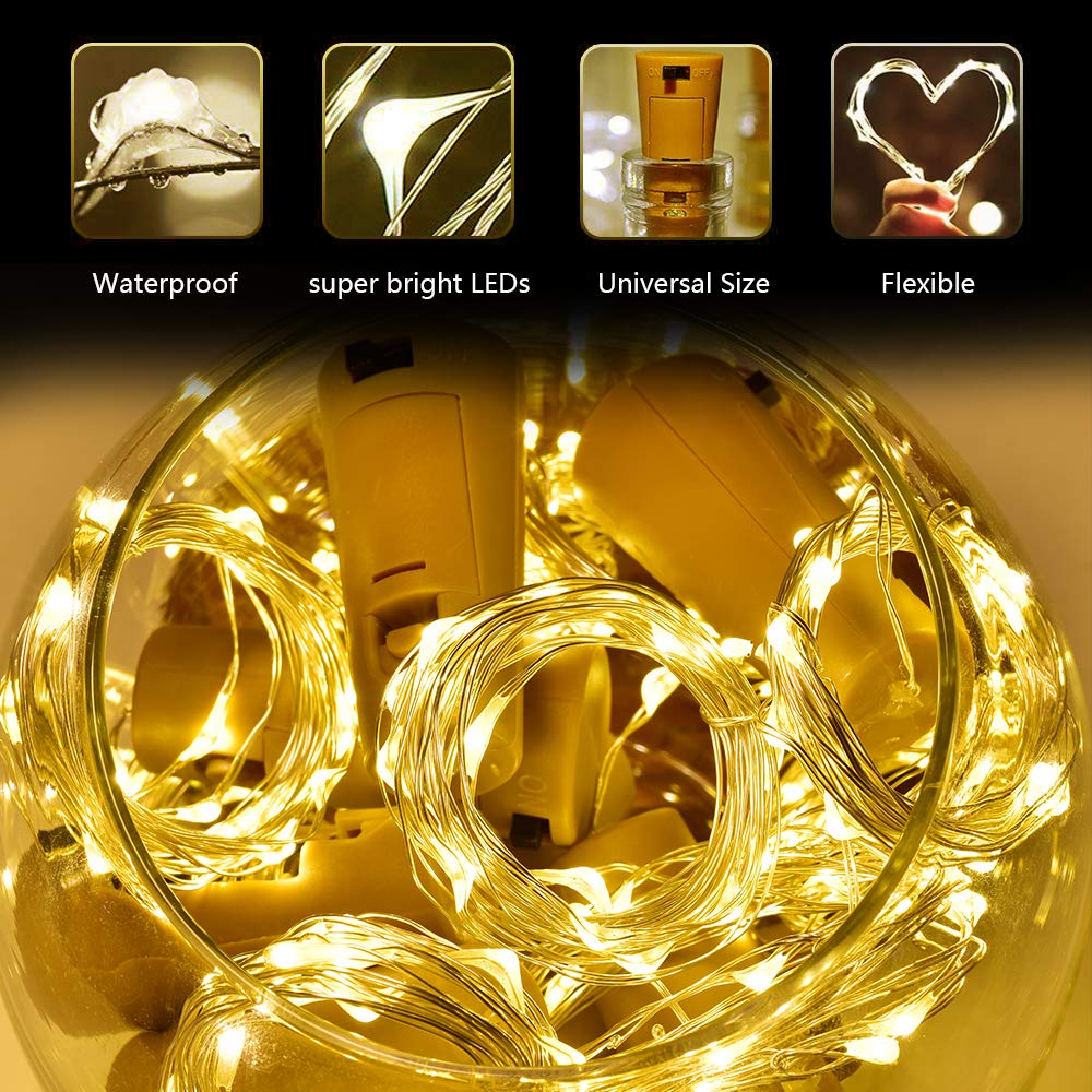 osteplus Wine Bottle Lights with Cork, 6 Pack Mini Fairy String Lights Battery Operated with 6 Replacement Batteries, Party Decoration for Wedding Christmas Halloween Bar Mason Jar - Warm White