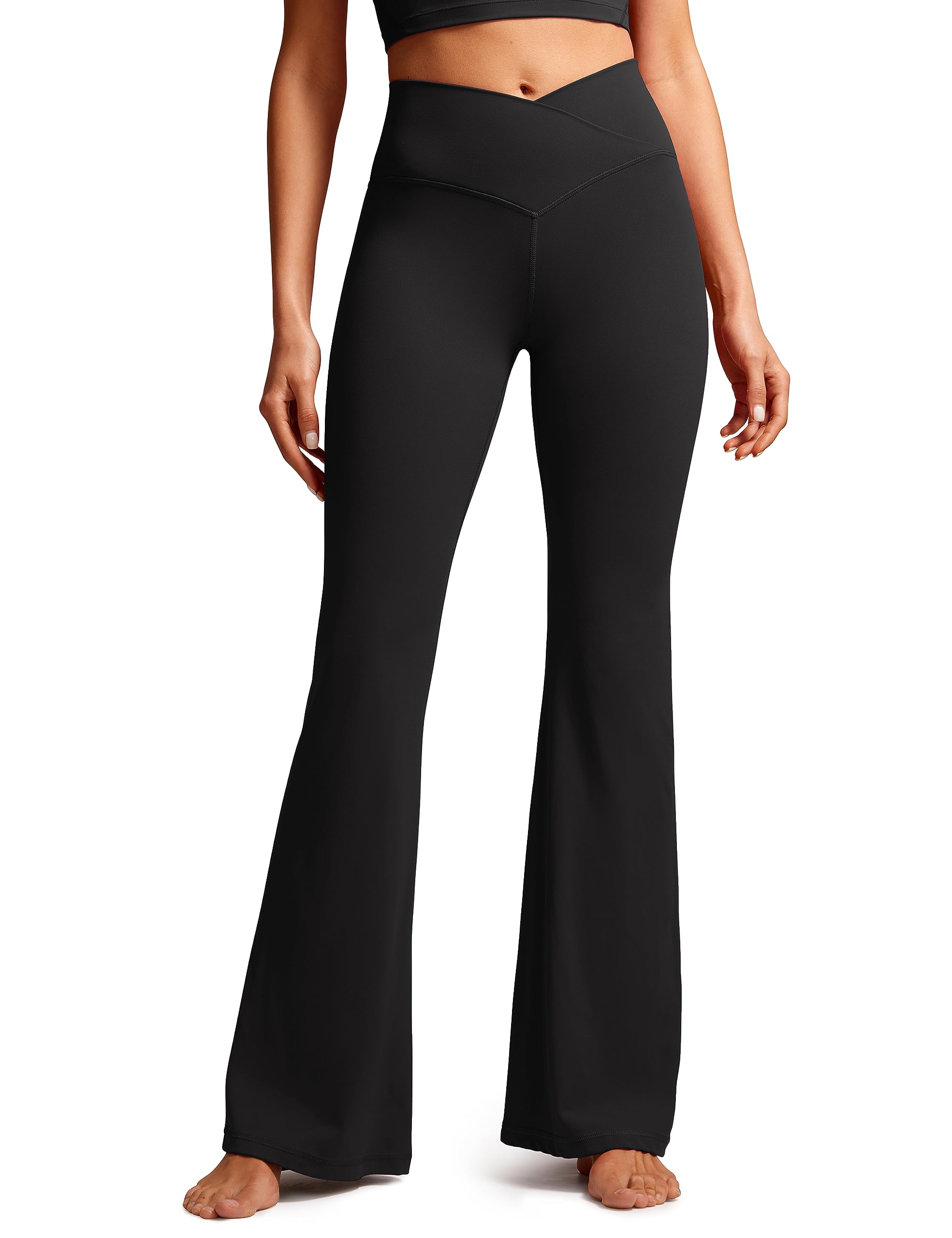 CRZ YOGA Butterluxe Crossover Flare Leggings for Women 31" - High Waist V Cross Bootcut Bell Bottoms Tummy Control Yoga Pants Black X-Large