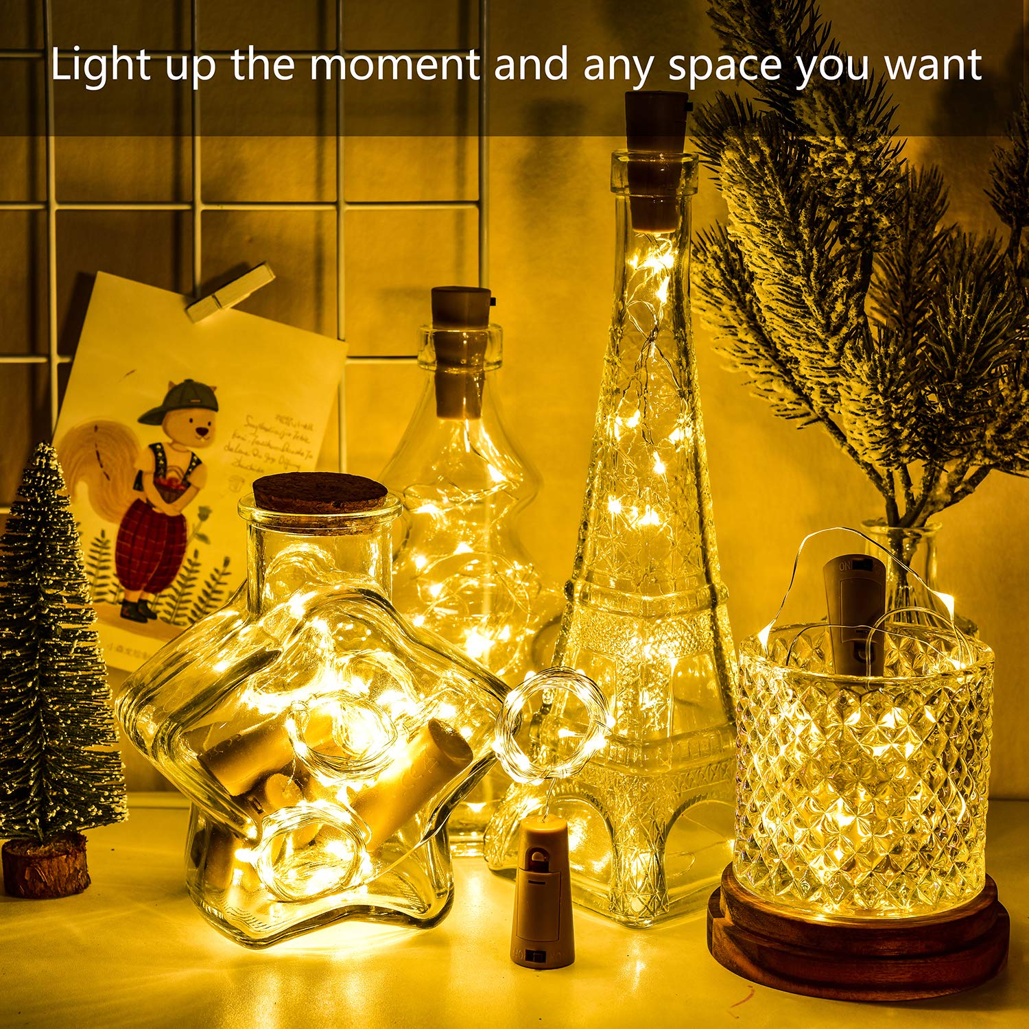 osteplus Wine Bottle Lights with Cork, 6 Pack Mini Fairy String Lights Battery Operated with 6 Replacement Batteries, Party Decoration for Wedding Christmas Halloween Bar Mason Jar - Warm White