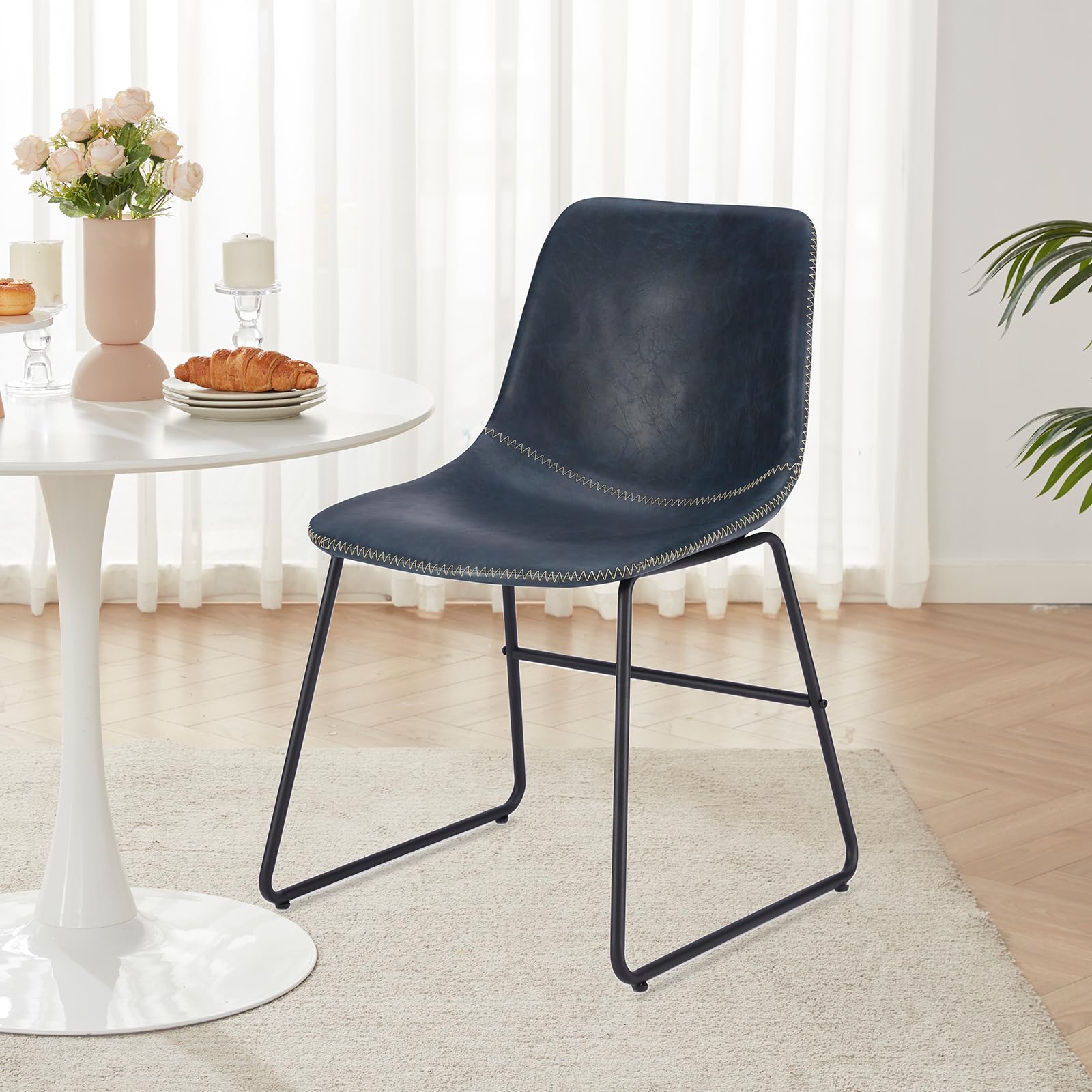 Soohow Set of 2, Kitchen Room Mid Century Midcentury Modern Faux Leather Comfortable, Home, Bistro Coffee Shop, Dining Chairs 4 PCS, Blue