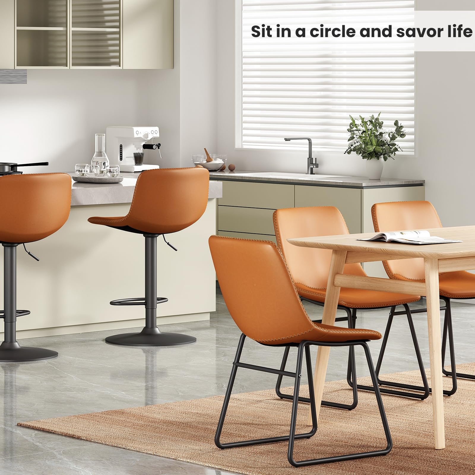 Soohow Set of 2, Kitchen Room Mid Century Midcentury Modern Faux Leather Comfortable, Home, Bistro Coffee Shop, 18" Dining Chairs 2 PCS, Whiskey Brown