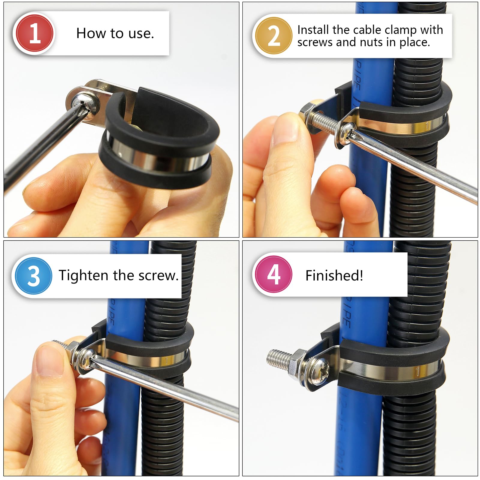 50 PCS 1/2 Inch Cable Clamps, 304 Stainless Steel Cable Clamps, Insulated Clamp, Hose Clamp, Pipe Clamp, Sturdy Clamp, and Wire Clamp by RTHIEAI