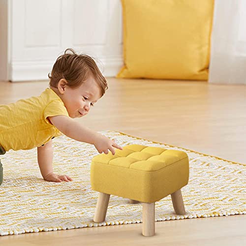 BAABJI Low Stool - Solid Living Room Stool | Wood Milking Stool Widely Use for Building Blocks Reading Books and Drawing Painting Makeup Footstool,Yellow
