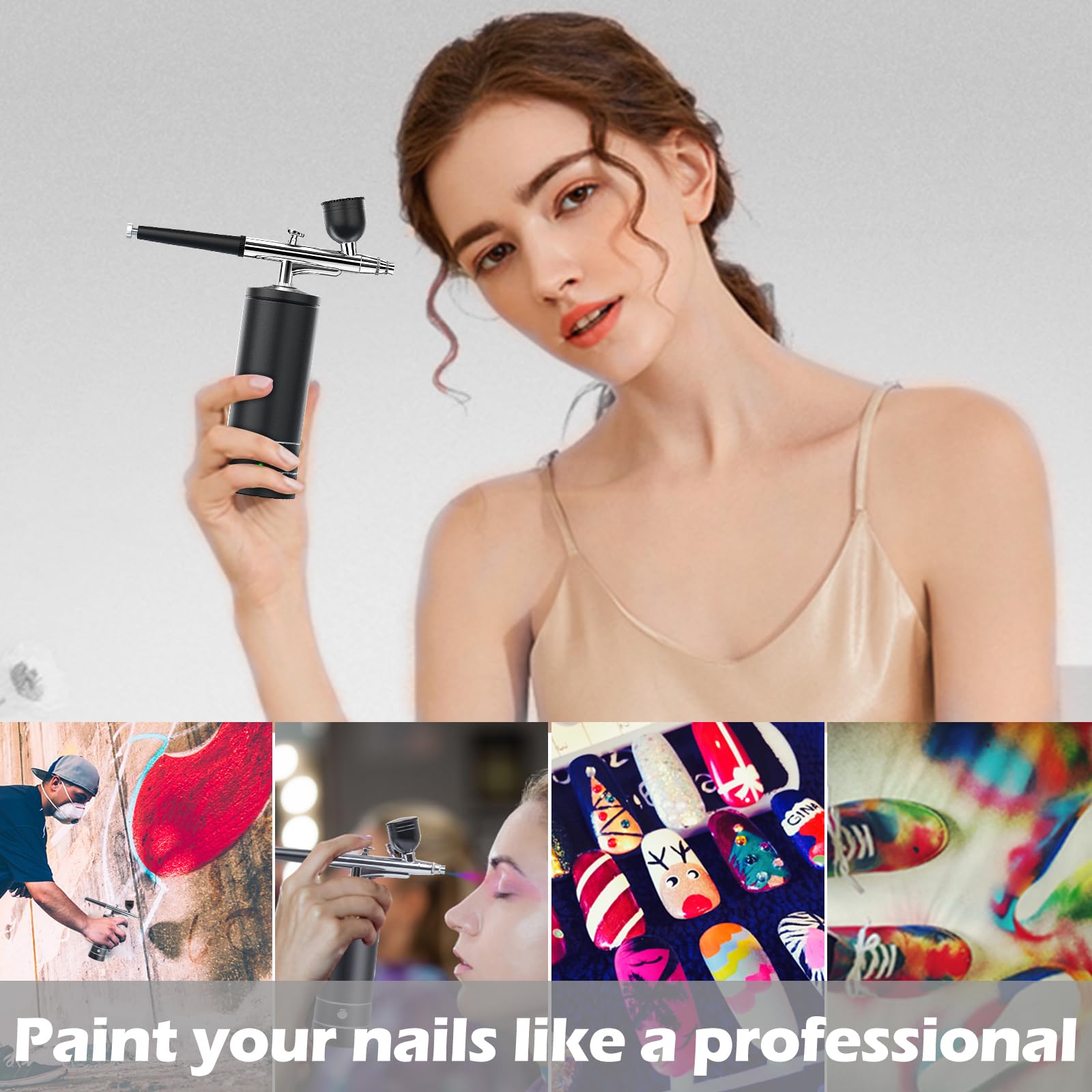 Airbrush-Kit Rechargeable Cordless Airbrush Compressor - Auto Handheld Airbrush Gun, Airbrush Set Portable Wireless Air Brush for Nail Art, Barber, Cake Decor, Makeup, Model Painting (Dark Night)