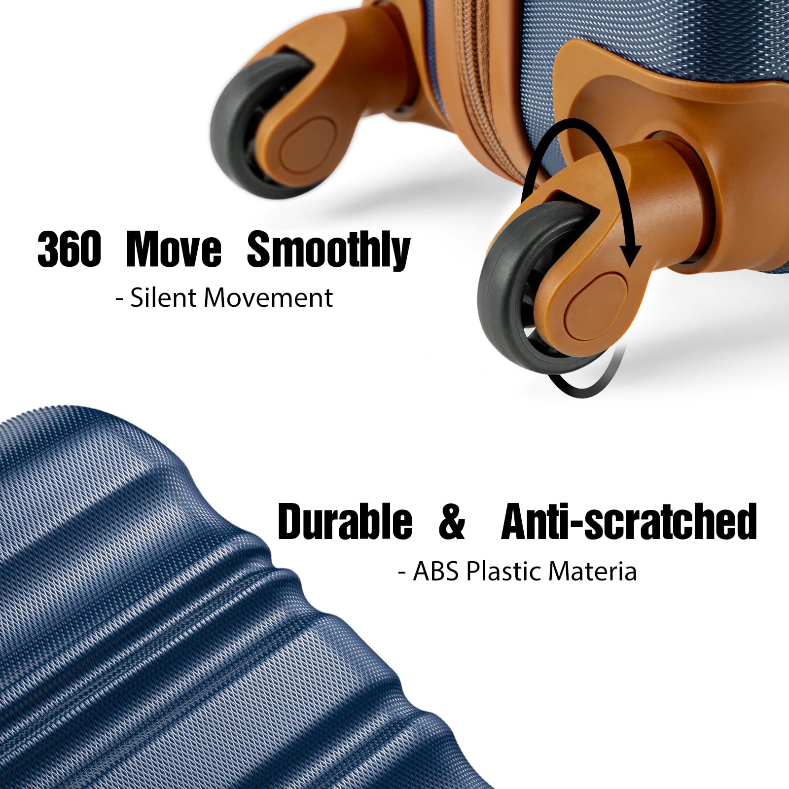 LONG VACATION Luggage Sets 20 IN Carry on Suitcase ABS Handshell Luggage 3 Piece Set with TSA Lock Spinner Wheels (NAVY, 20-Inch)