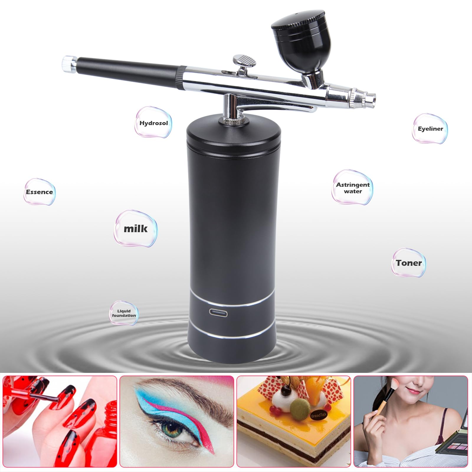 Airbrush-Kit Rechargeable Cordless Airbrush Compressor - Auto Handheld Airbrush Gun, Airbrush Set Portable Wireless Air Brush for Nail Art, Barber, Cake Decor, Makeup, Model Painting (Dark Night)