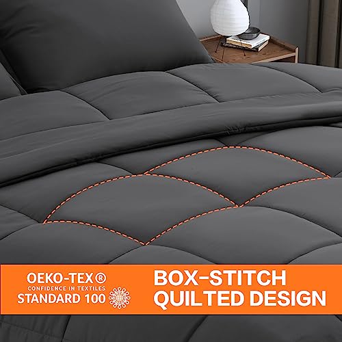PATSBA Full Size Comforter Set -7 Pieces All Season Bed in a Bag - Ultra Soft Down Alternative Bedding Sets with Comforter, Flat Sheet, Fitted Sheet, 2 Pillowcases & 2 Pillow Shams (Dark Gray)