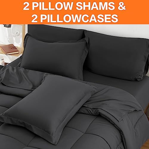 PATSBA Full Size Comforter Set -7 Pieces All Season Bed in a Bag - Ultra Soft Down Alternative Bedding Sets with Comforter, Flat Sheet, Fitted Sheet, 2 Pillowcases & 2 Pillow Shams (Dark Gray)