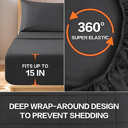 PATSBA Full Size Comforter Set -7 Pieces All Season Bed in a Bag - Ultra Soft Down Alternative Bedding Sets with Comforter, Flat Sheet, Fitted Sheet, 2 Pillowcases & 2 Pillow Shams (Dark Gray)