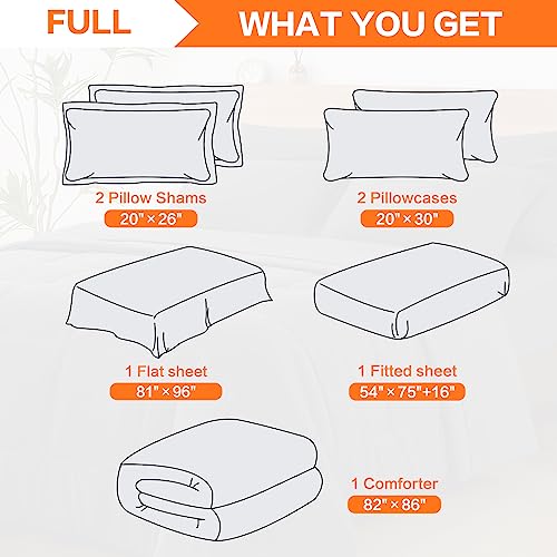 PATSBA Full Size Comforter Set -7 Pieces All Season Bed in a Bag - Ultra Soft Down Alternative Bedding Sets with Comforter, Flat Sheet, Fitted Sheet, 2 Pillowcases & 2 Pillow Shams (Dark Gray)