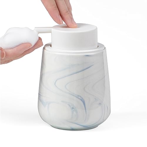 Agyiuns Marbled Blue Soap Dispenser, Ceramic Foaming Soap Dispenser with Easy-to-Press Pump for Bathroom 12 oz refillable Liquid Hand soap and Lotion for Kitchen (Marbled Blue Foam Dispenser)